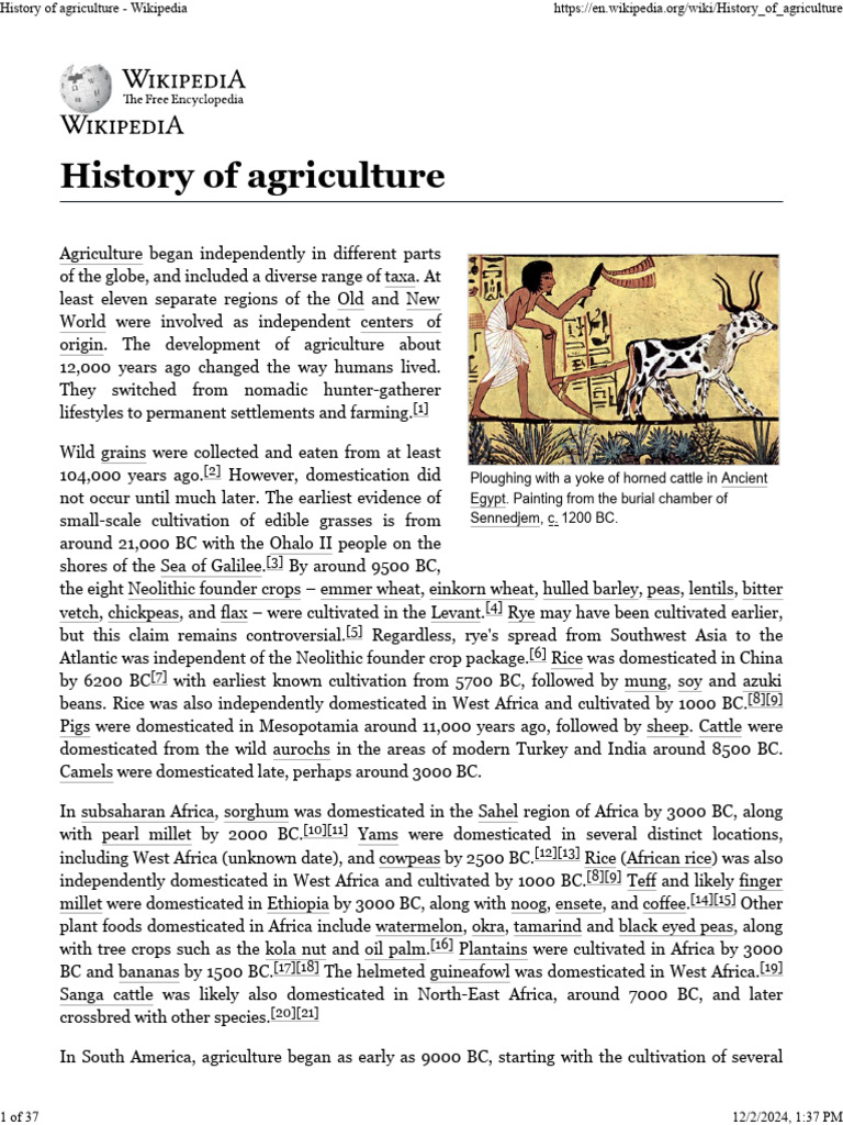 History of agriculture | PDF | Agriculture | Domestication