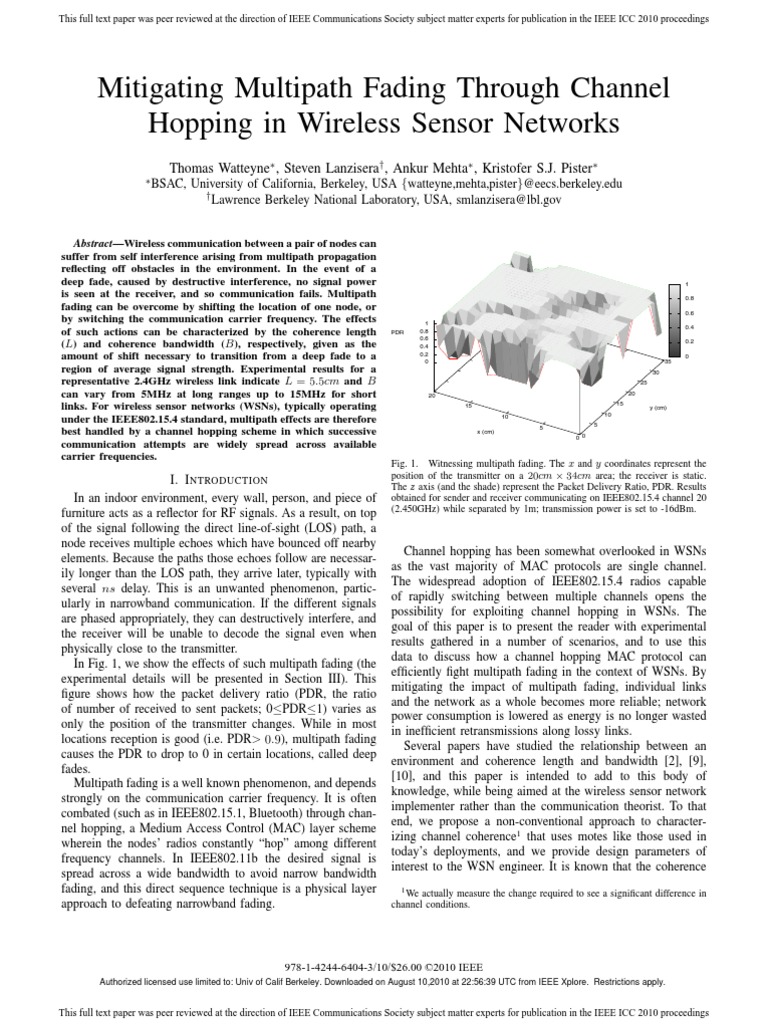 Mitigating Multipath Fading Through Channel Hopping in Wireless Sensor ...