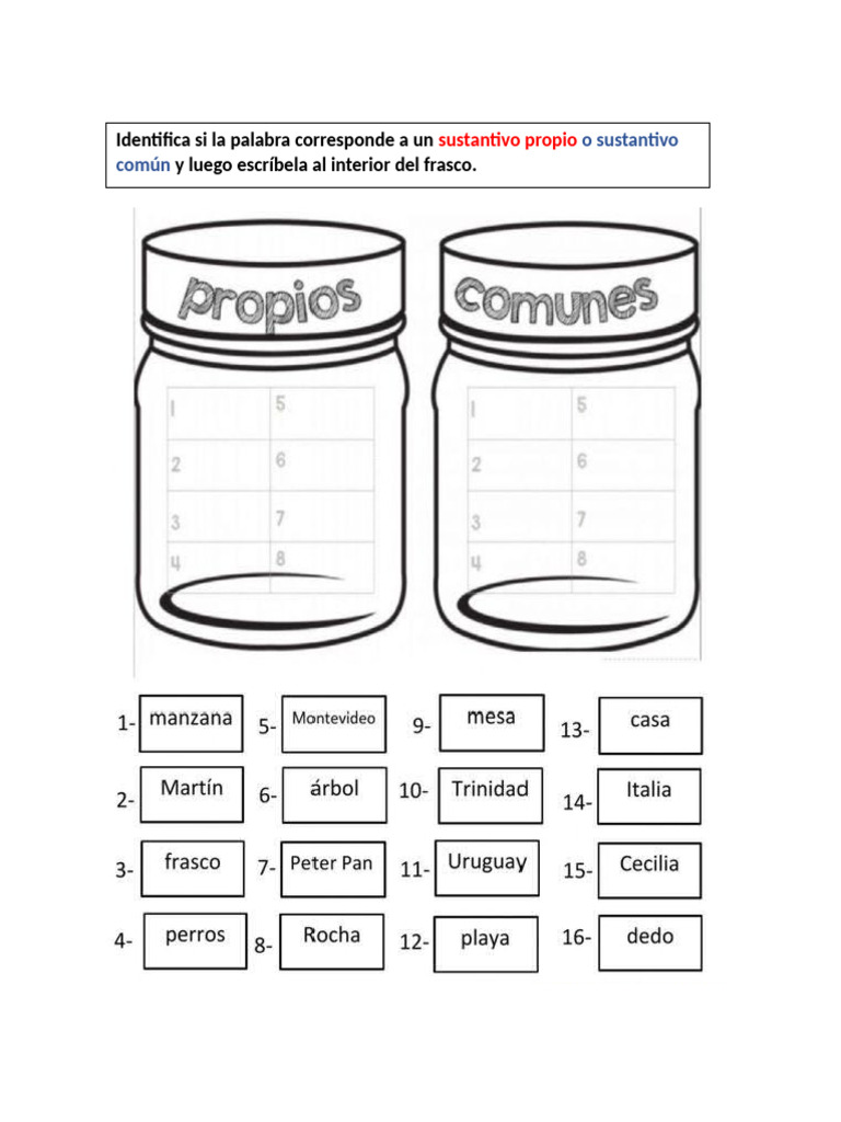 Actividad Sustantivos Comun-Propio | PDF