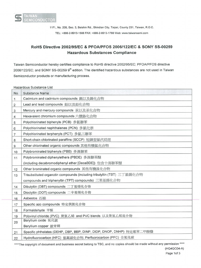 Rohs Taiwan Semi | PDF