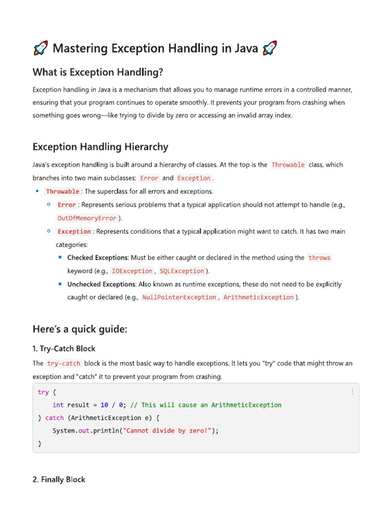 Java - Mastering Exception Handling | PDF Java - Mastering Exception Handling | PDF