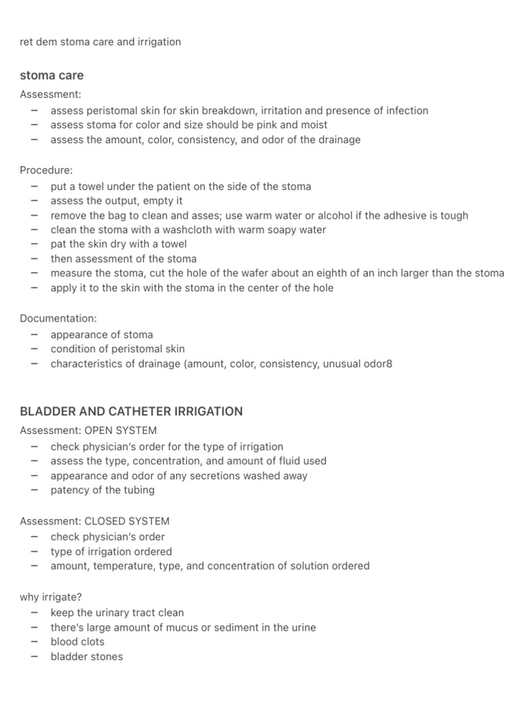 Ret Dem Stoma Care and Irrigation | PDF | Catheter | Urine