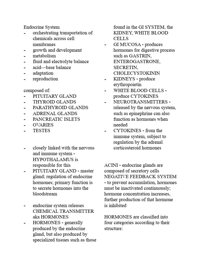 Endocrine System Notes (Nursing) | PDF | Thyroid | Adrenal Gland
