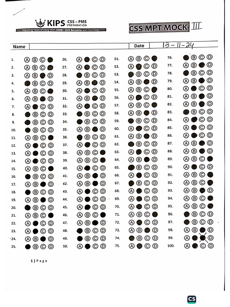CSS MPT Mock Test- (Answer Keys) | PDF CSS MPT Mock Test- (Answer Keys) | PDF