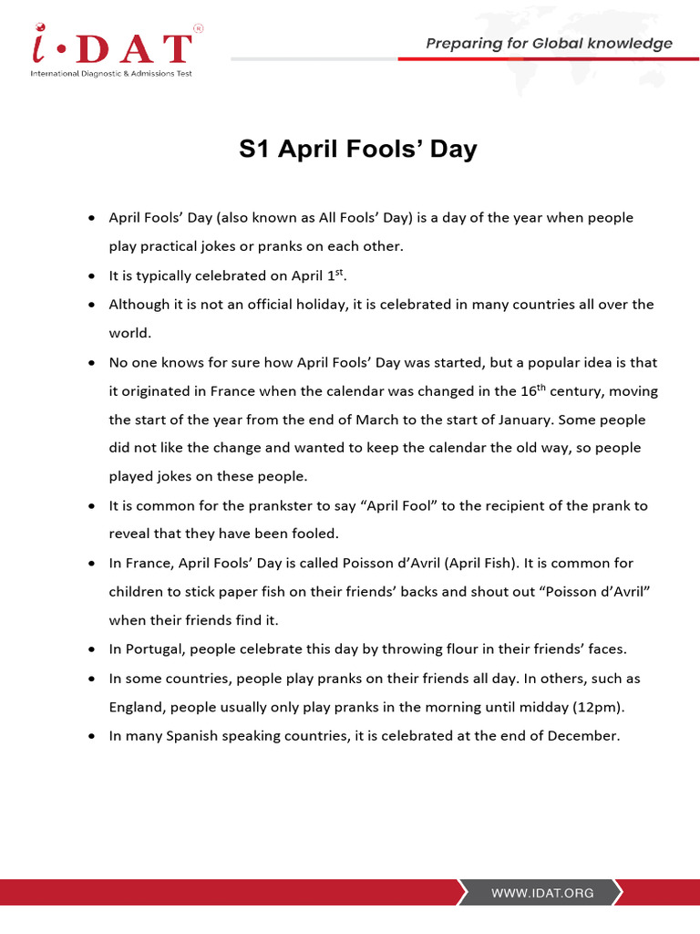 S1 April Fools Day | PDF