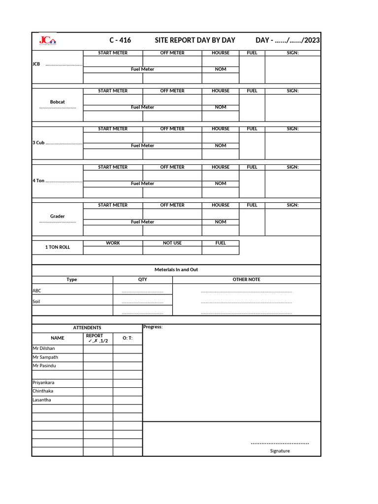 Day by Day Site Report | PDF