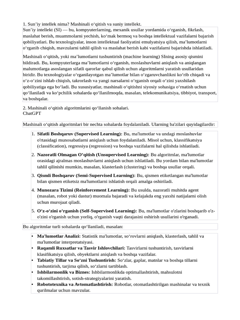1. Sun’iy intellek nima_ Mashinali o‘qitish va suniy intellekt | PDF 1. Sun’iy intellek nima_ Mashinali o‘qitish va suniy intellekt | PDF