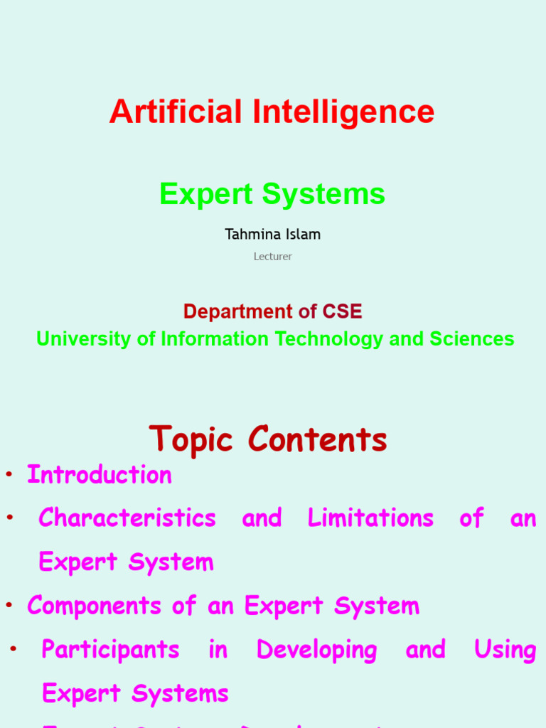 Topic - 3(Expert Systems) | PDF | Expert | Inference