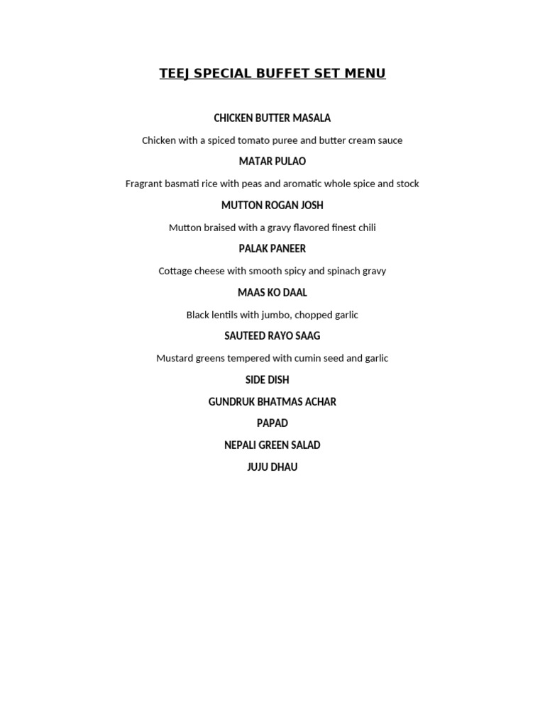 Teej Special Buffet Set Menu | PDF