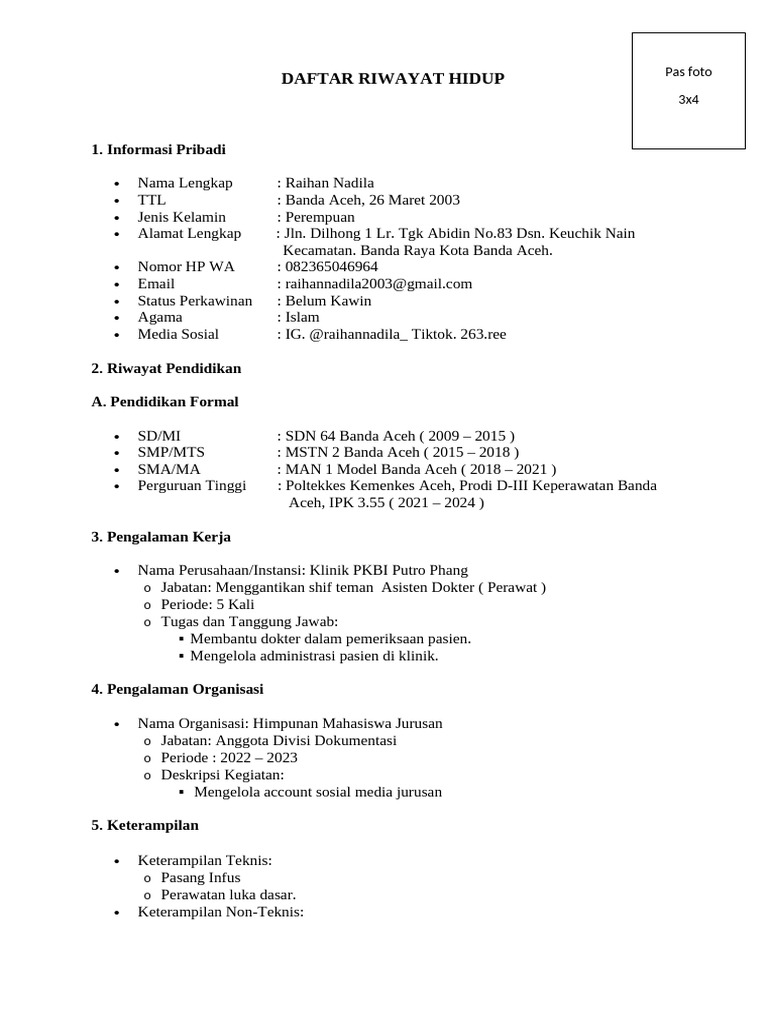 Daftar Riwayat Hidup Raihan | PDF