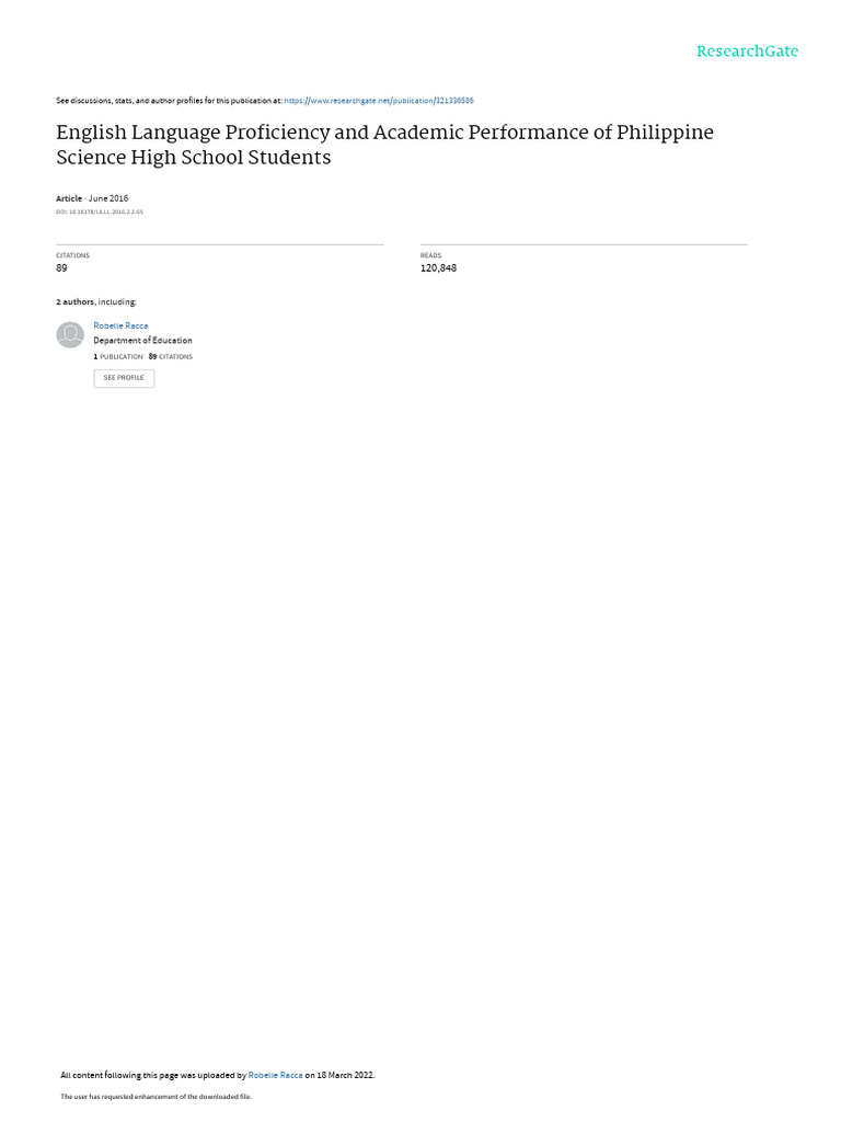 English Proficiency and Academic Success in PSHS | PDF | Science ...