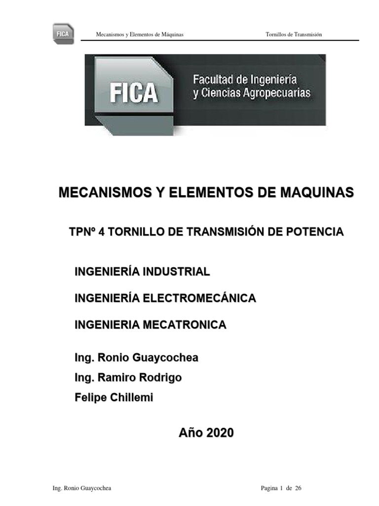 TPNº 3 TORNILLLOS DE TRANSMISION DE POTENCIA Guia TP 2024 | PDF | Tornillo | Pandeo