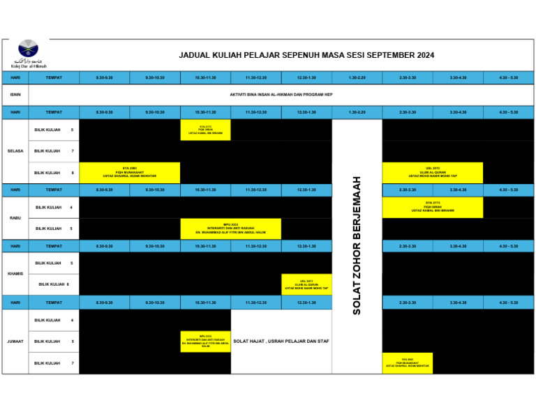 Jadual Kuliah Sessi Sept 2024 | PDF
