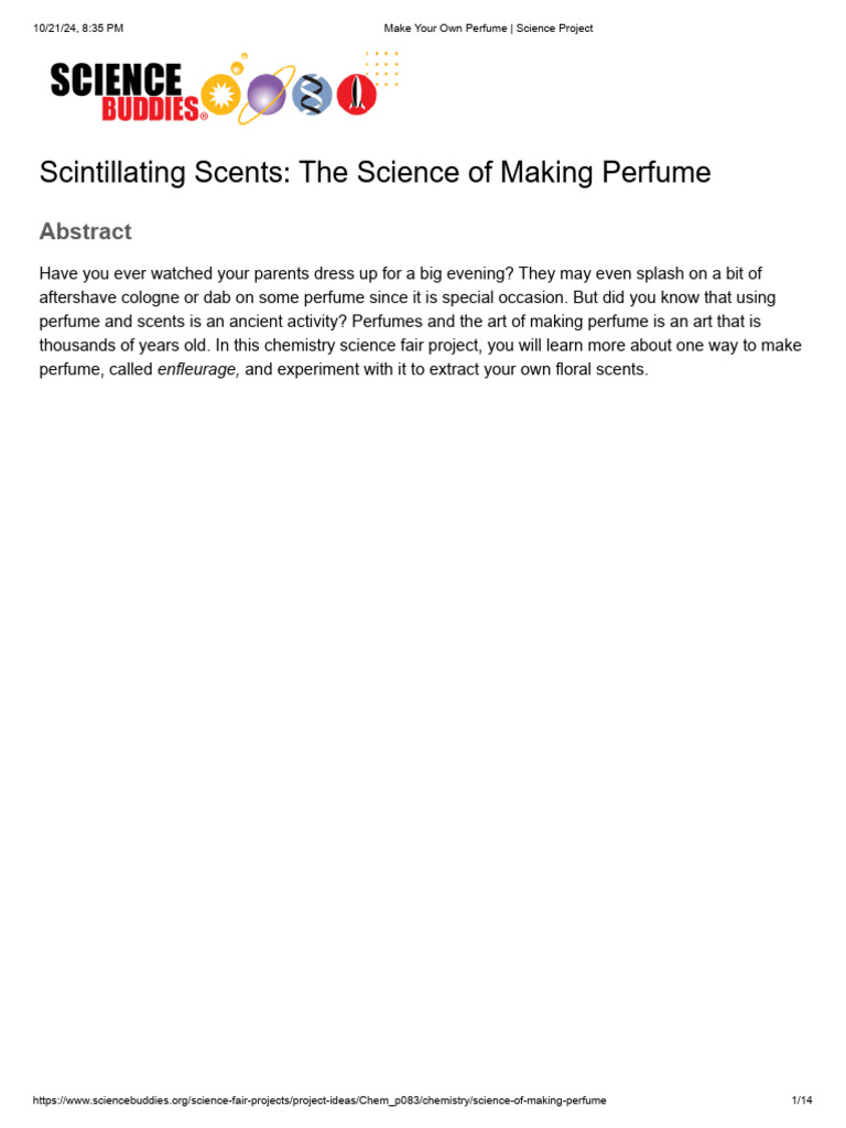 Make Your Own Perfume - Science Project | PDF | Perfume