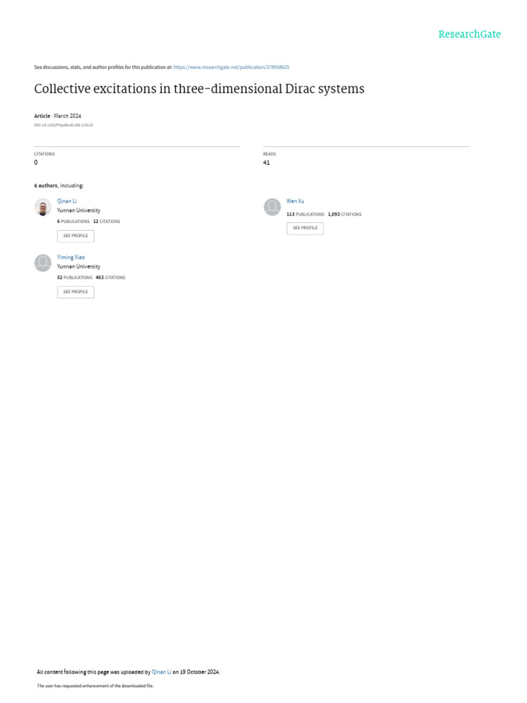 Collective Excitations in Three Dimensional Dirac Systems | PDF | Electronic Band Structure ...