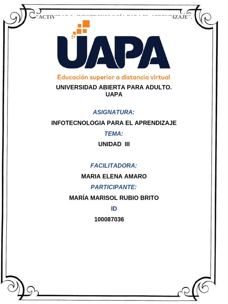 Infotecnologia para El Aprendizaje Tarea 3.3 | PDF | Microsoft Word | Microsoft