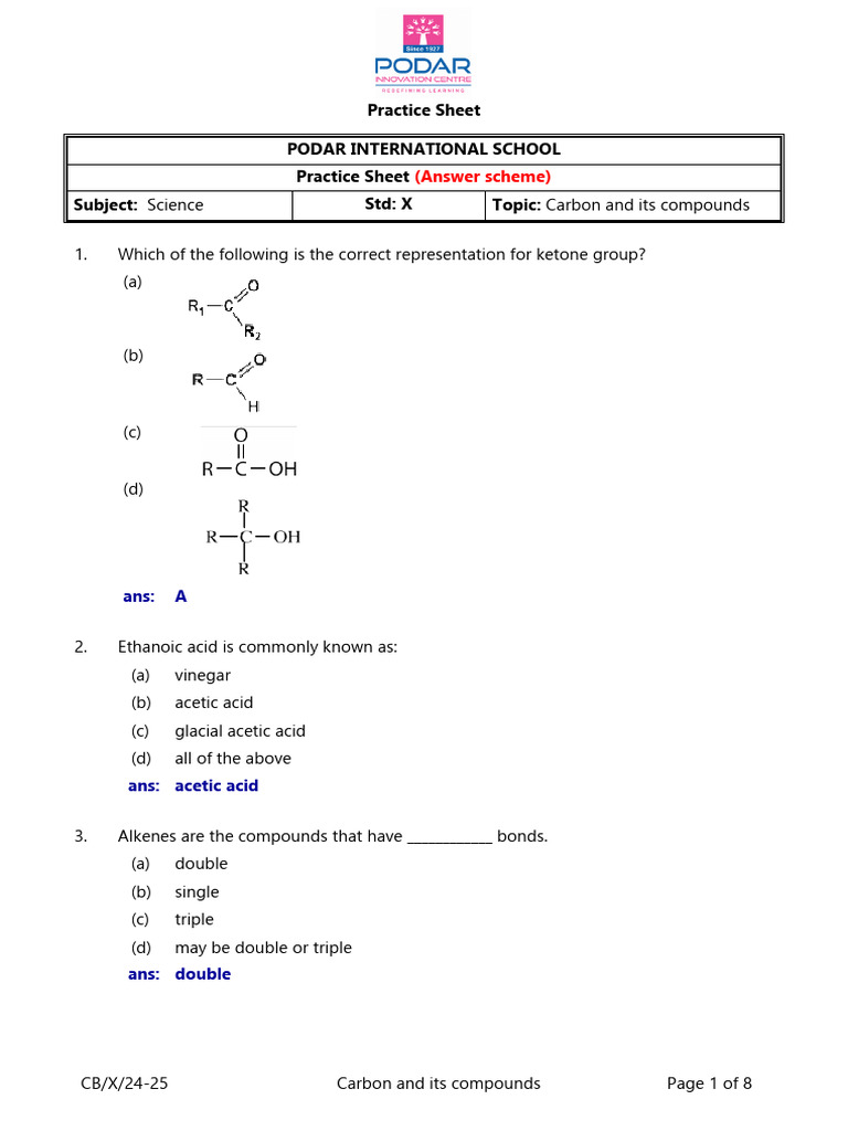 AS - PS - CB - X - Sci - Carbon and Its Compounds | PDF | Covalent Bond | Electron Configuration