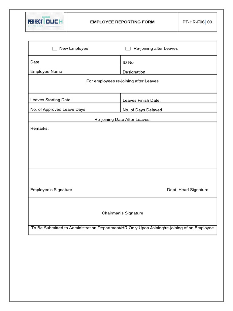 PT-HR-F06 Employee Reporting Form | PDF