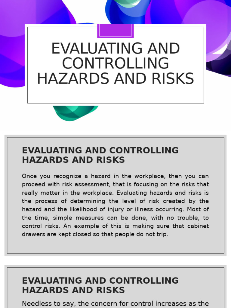 Evaluating and Controlling Hazards and Risks | PDF | Risk | Hazards