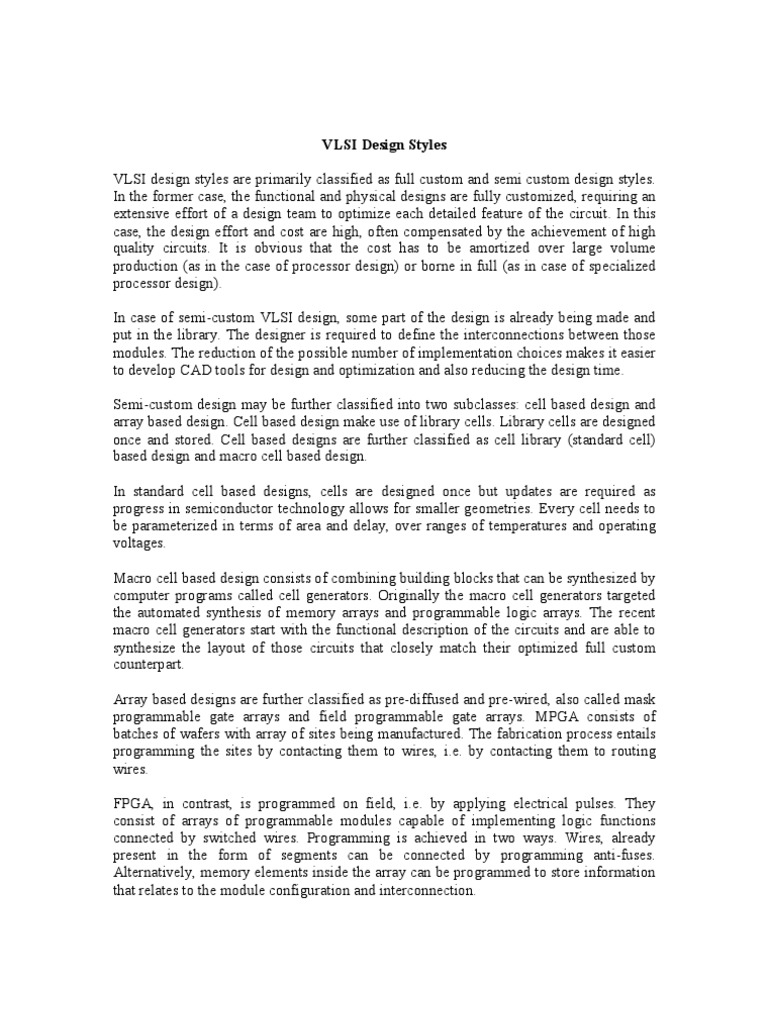 Vlsi Design Style Pdf Very Large Scale Integration Field Programmable Gate Array