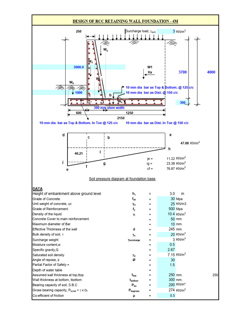 RCC Retaining Wall Foundation Design Calculation | PDF | Density ...