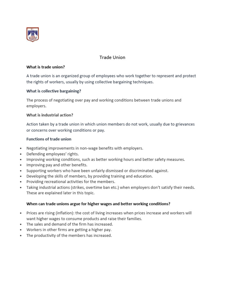 Understanding Trade Unions and Their Functions | PDF