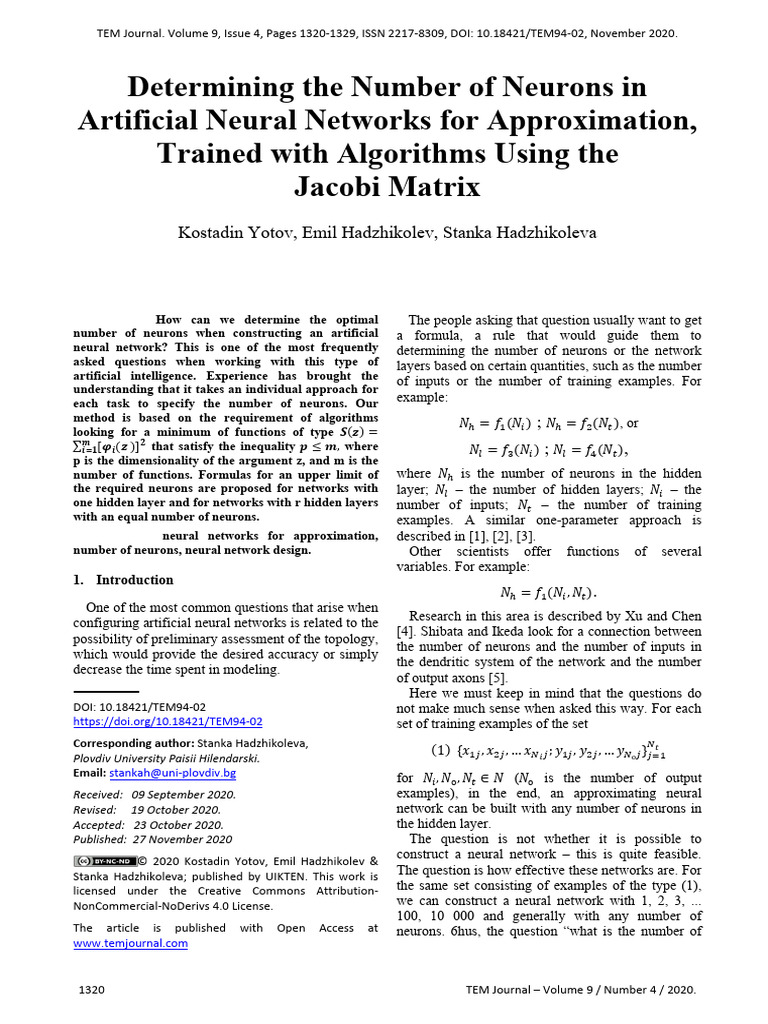 Determining The Number of Neurons in Artificial Ne | PDF | Artificial ...