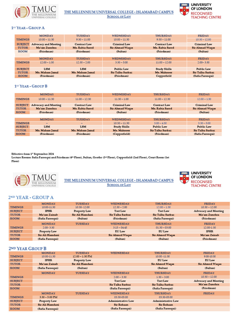 UOL LAWS Timetable Sept 2024 (Updated)-1 | PDF | Justice | Crime & Violence