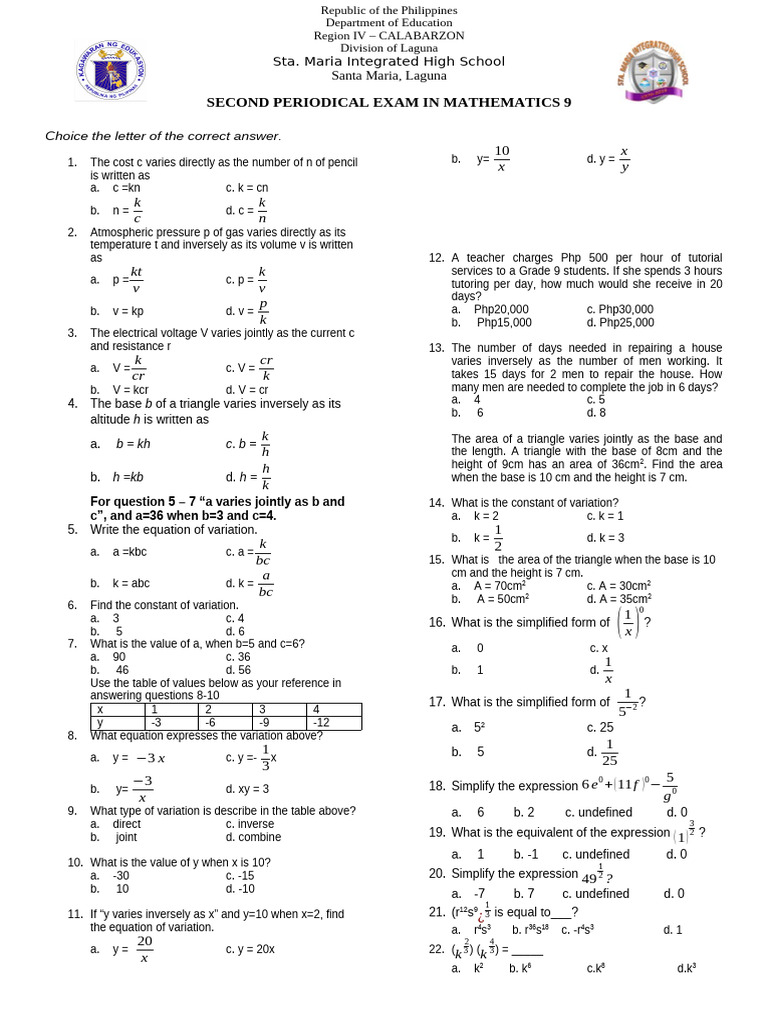 2nd exam | PDF | Mathematics | Mathematical Objects