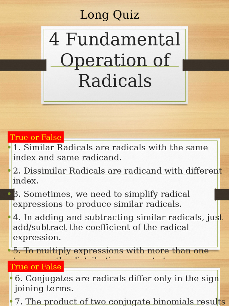Operations with Radicals Quiz | PDF