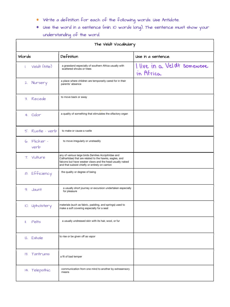The Veldt Vocabulary_Worksheet | PDF | Psychology | Abnormal Psychology