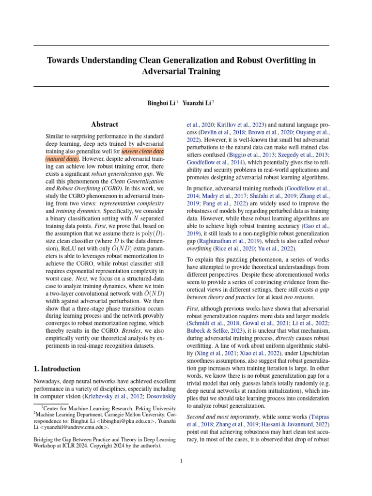 Towards Understanding Clean Generalization and Robust Overfitting in Adversarial Training | PDF ...