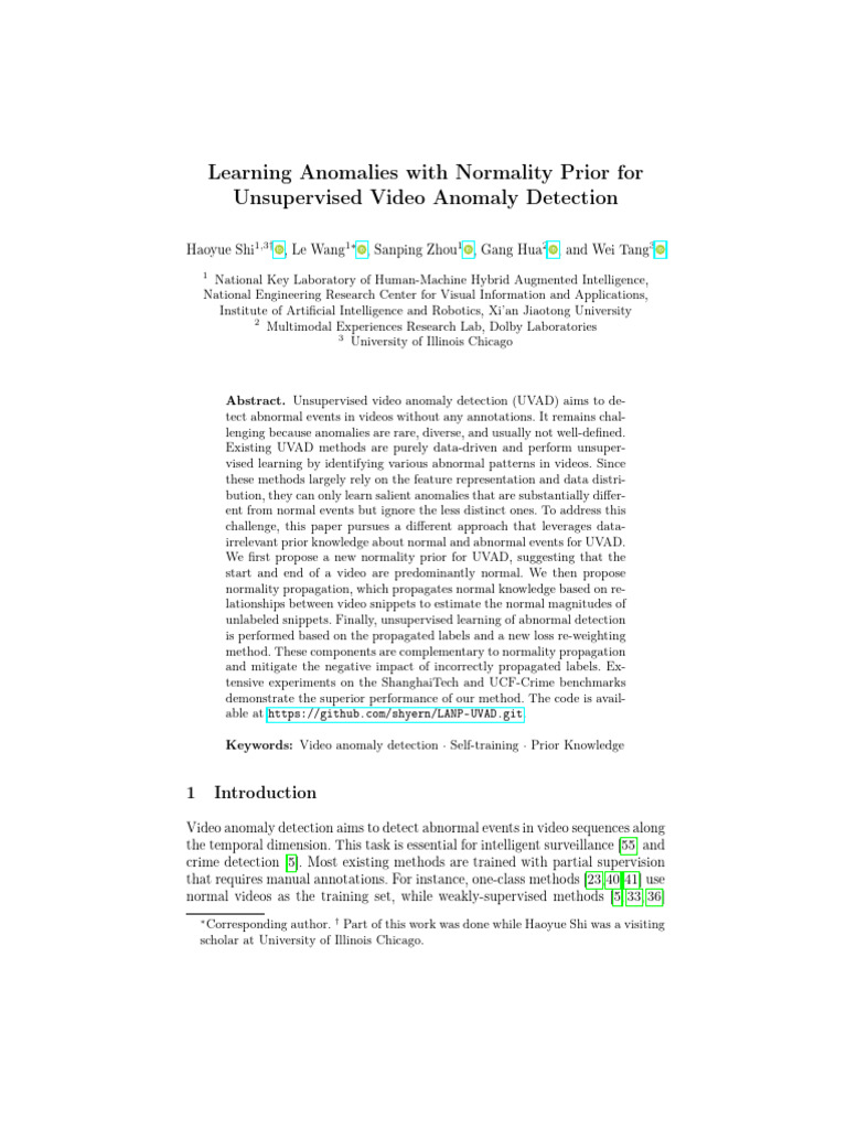 Learning Anomalies with Normality Prior for Unsupervised Video Anomaly ... Learning Anomalies with Normality Prior for Unsupervised Video Anomaly ...