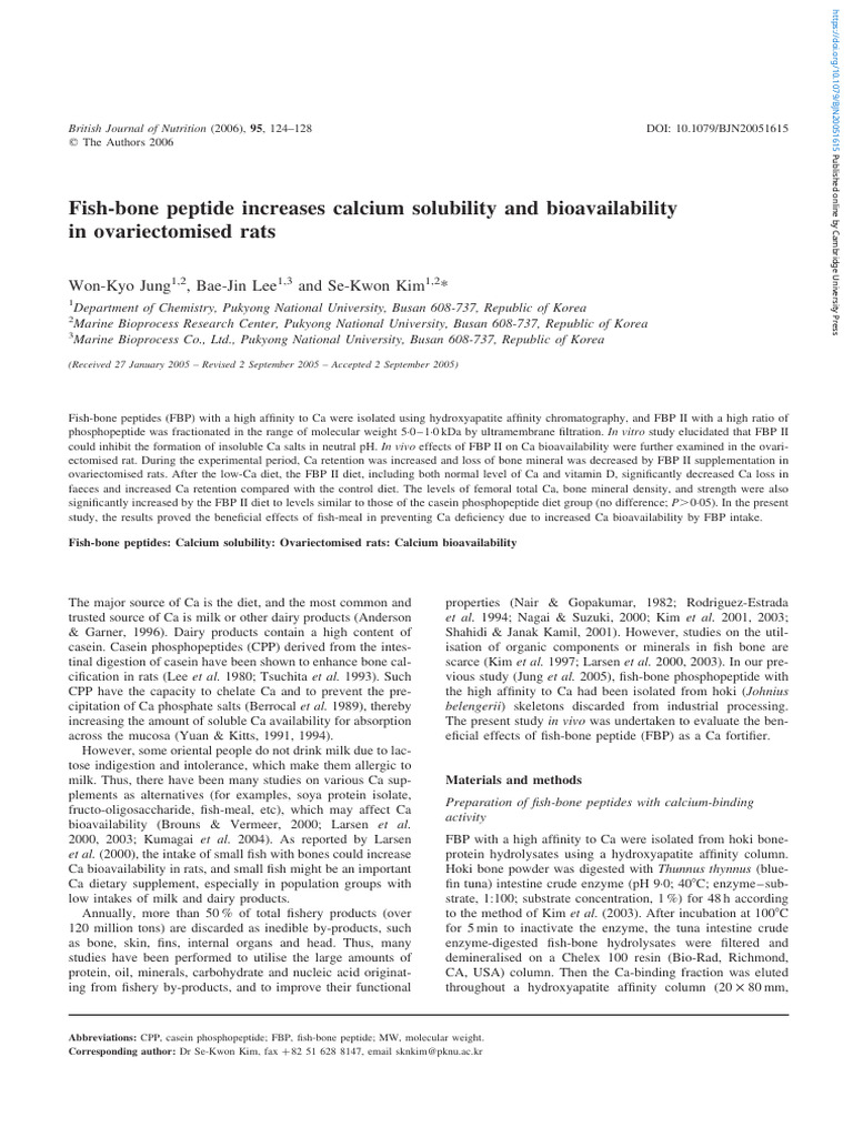 Fishbone Peptide Increases Calcium Solubility and Bioavailability in ...