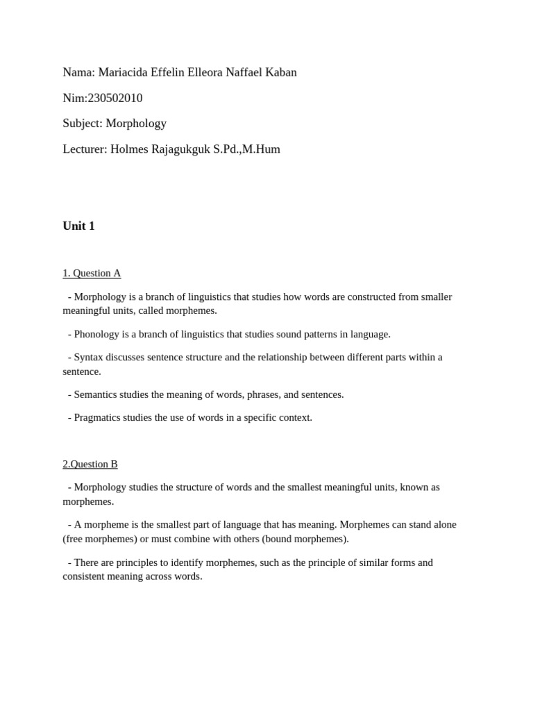 morphology 2-assignment | PDF | Morphology (Linguistics) | Word