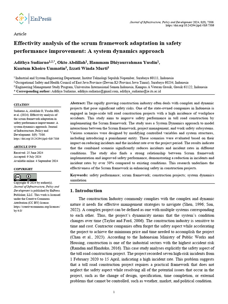 JIPD Published - Effectivity Analysis of The Scrum Framework Adaptation in Safety Performance ...