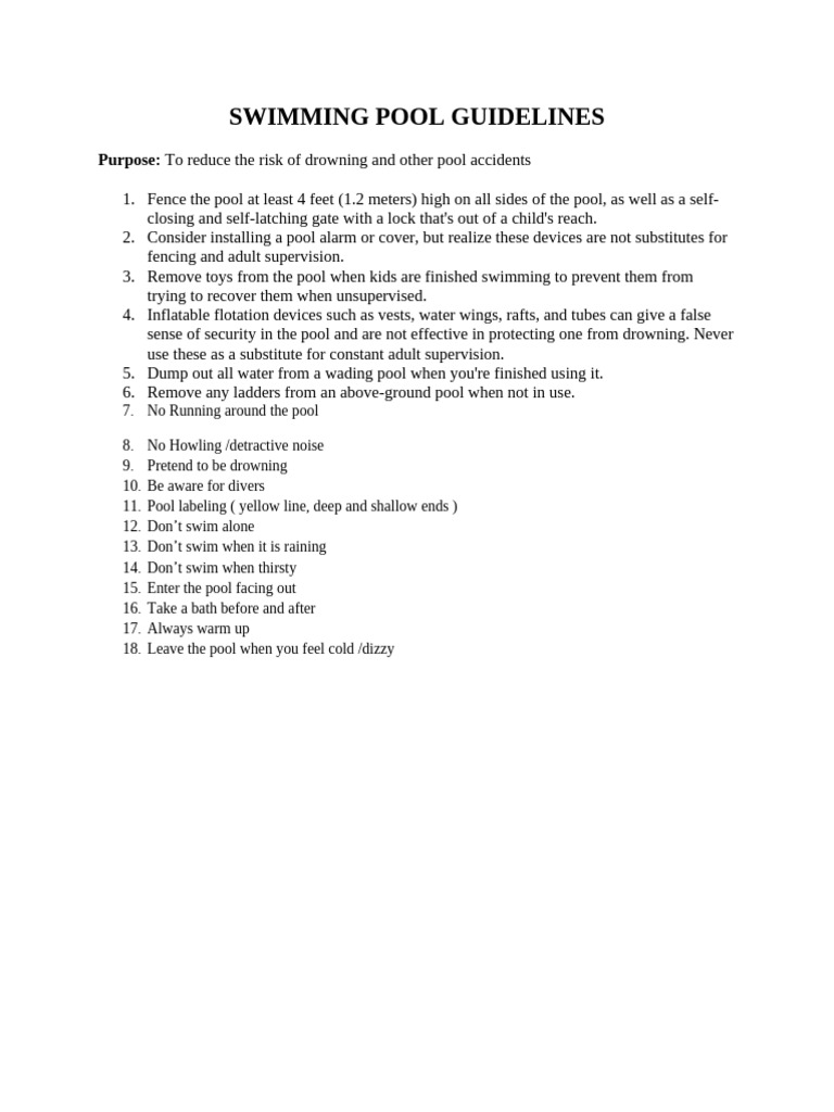 Swimming Pool Guidelines | PDF
