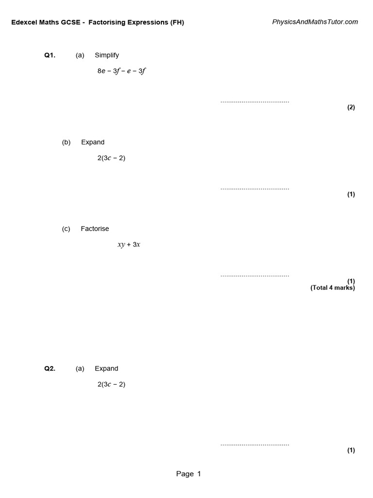 Factorising Expressions (FH) | PDF | Mathematics | Algebra