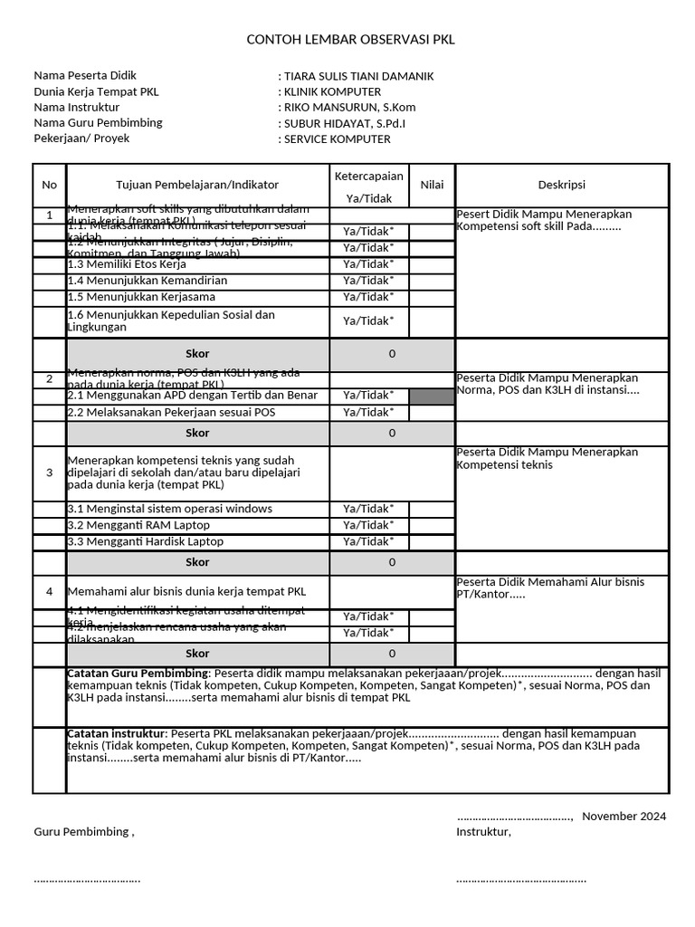Transkrip Dan Lembar Observasi Klinik Komputer | PDF
