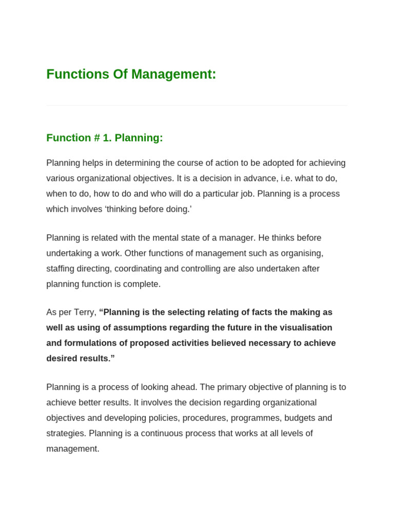Functions Of Management | PDF | Planning | Leadership