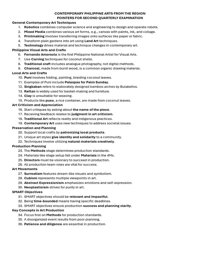 Cpar Pointers 2ND Quarter | PDF | The Arts