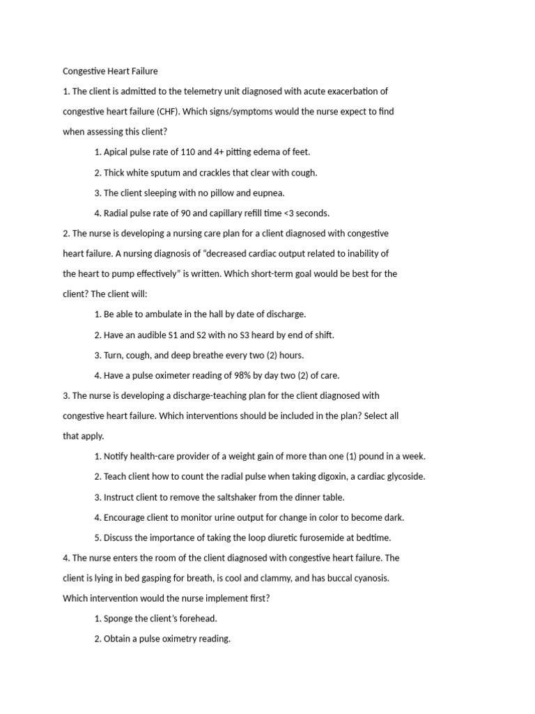 CHF Questions | PDF | Heart Failure | Respiratory Diseases