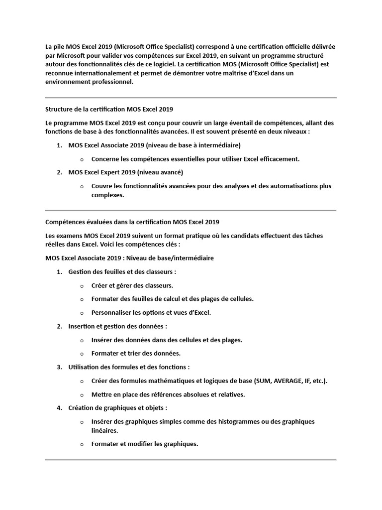 Certification MOS Excel 2019 : Guide complet | PDF | Microsoft Excel ...
