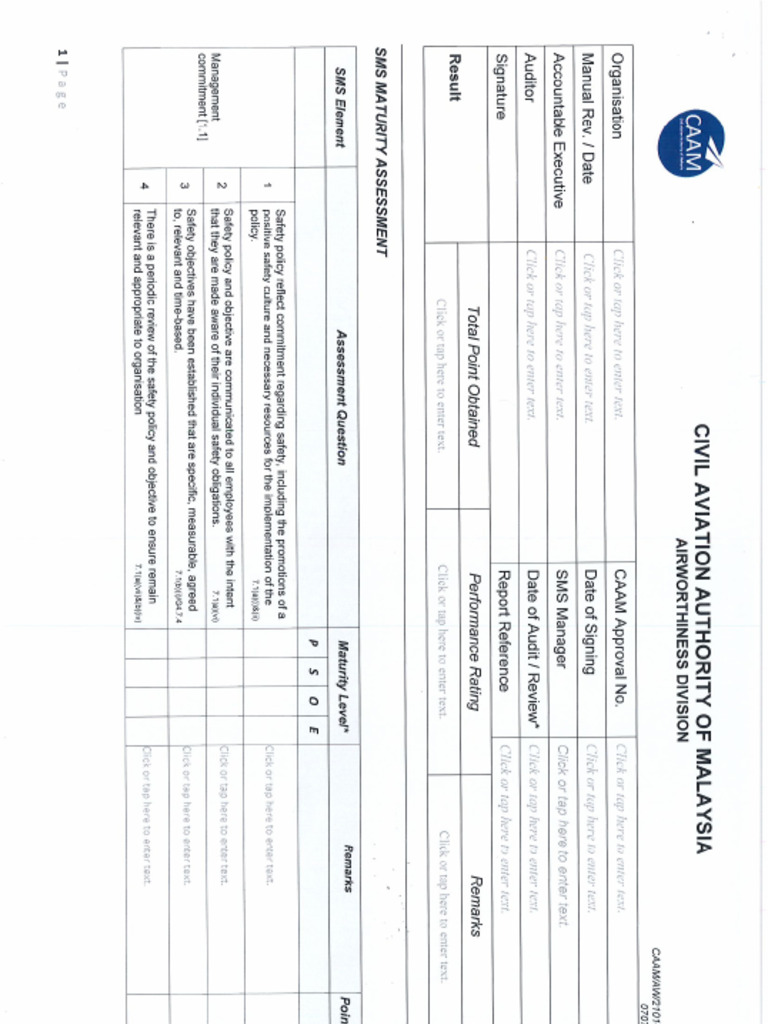 CAAM Audit Check List For SMS | PDF