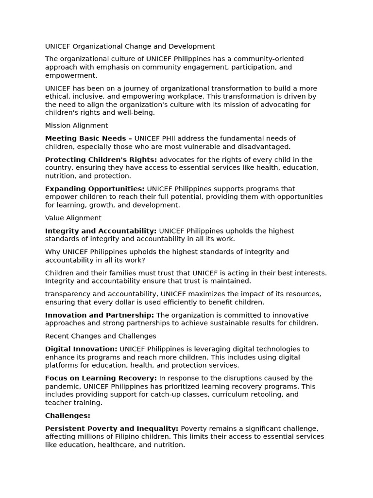 UNICEF Organizational Change and Development | PDF | Empowerment ...