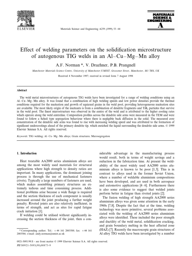 Effect of Welding Parameters on the Solidification Microstructure | PDF | Welding | Construction