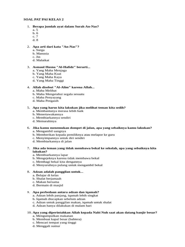 Soal Pat Pai Kelas 2 Des. 2024 | PDF