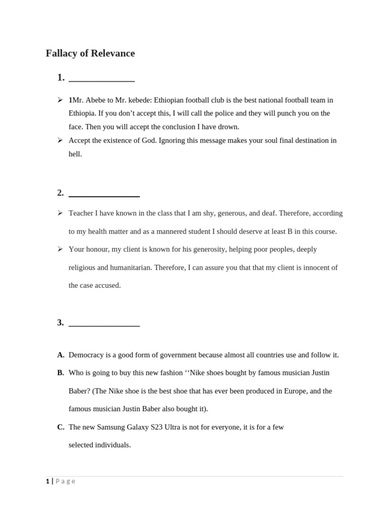 Fallacy of Relevance.docx Examples | PDF