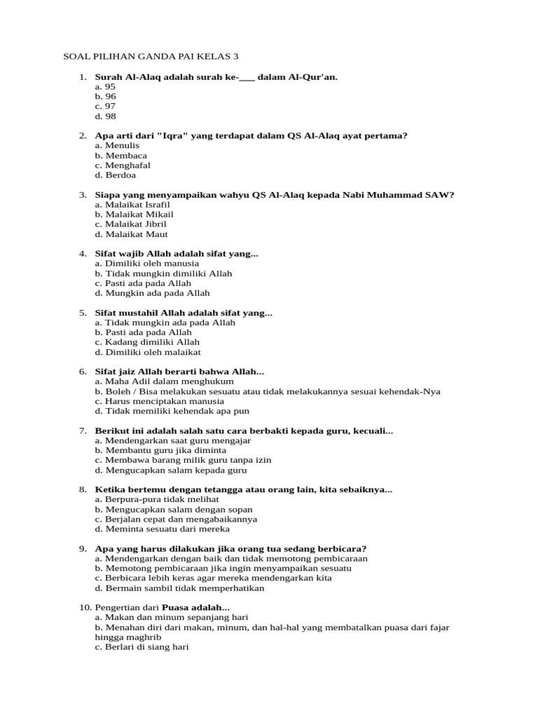 Soal Pat Pai Kelas 3 Des. 2024 | PDF
