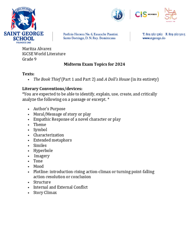 IGCSE Lit Midterm 2024 Topics | PDF